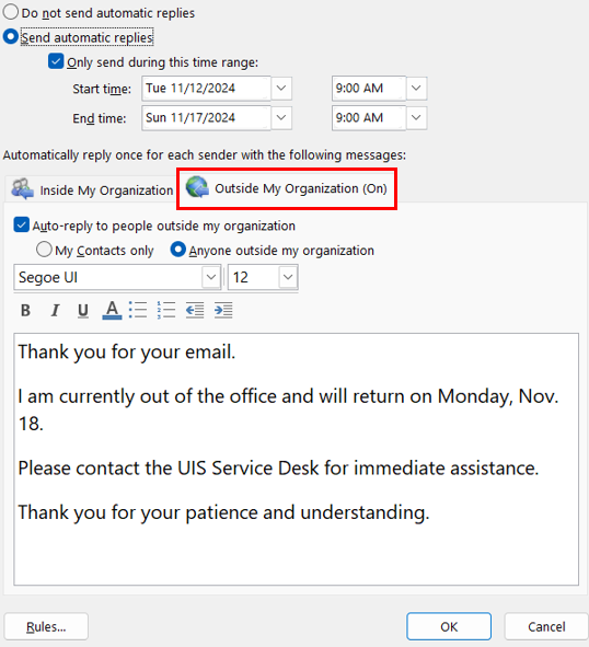 Setting up automatic out-of-office replies | University of Colorado